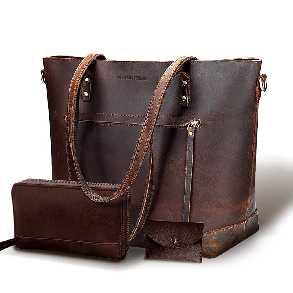 Eva Leather Zip Tote + 2 FREE MATCHING WALLETS – Weston Cole